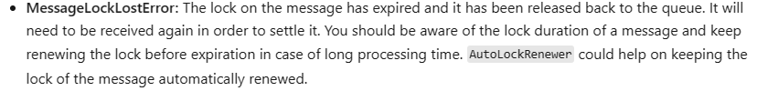 Azure Service Bus client receives messages from Azure Service Bus with lock already expired ...