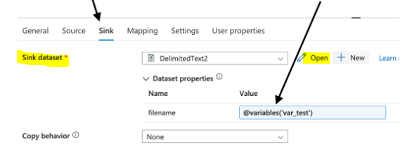 How to Set Sink FileName to Variable Value - Microsoft Q&A