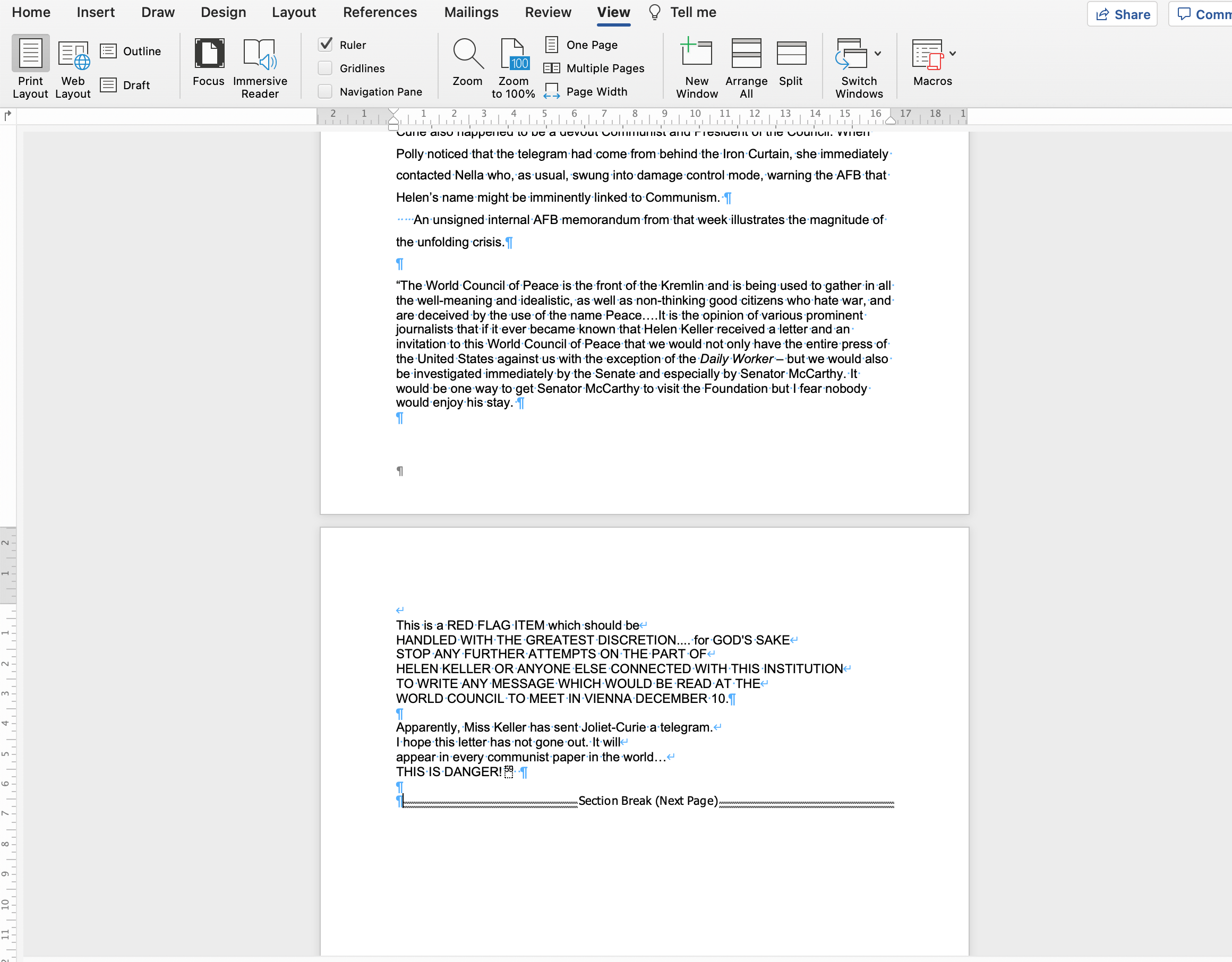 Deleting a Section Break (next Page) in Microsoft Word for Mac 16.45 ...