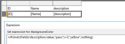 The background color changes when the report field contains "Pass ...