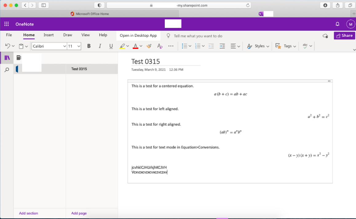 Centered alignment of equations in OneNote is not supported by sync ...