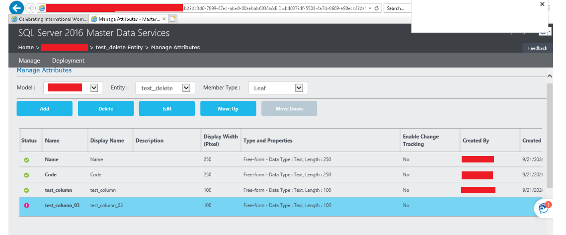 Getting Error while adding attribute for an entity in Master data ... Getting Error while adding attribute for an entity in Master data ...