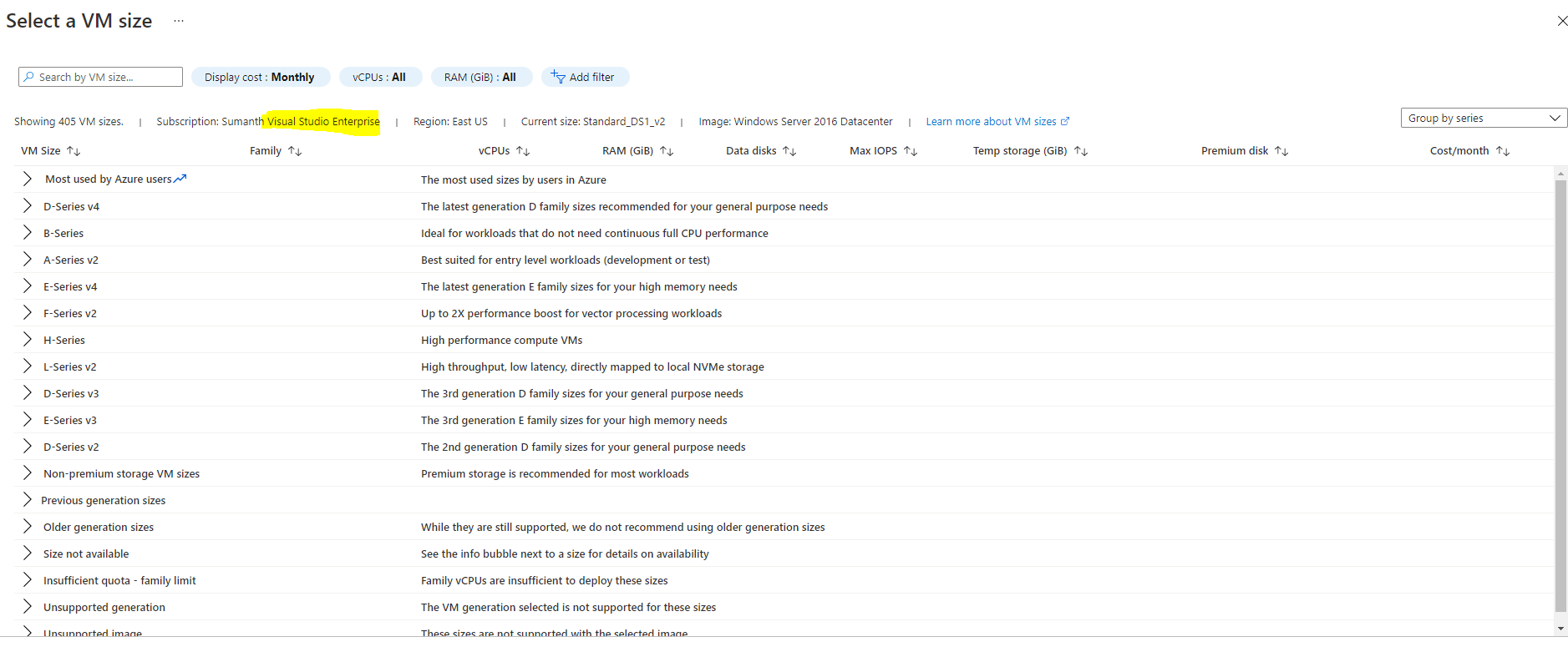 if Subscription 'Visual Studio Enterprise Subscription' can access NC6 ...