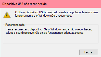 Erro Dispositivo USB desconhecido "O Windows interrompeu este dispositivo porque encontrou ...