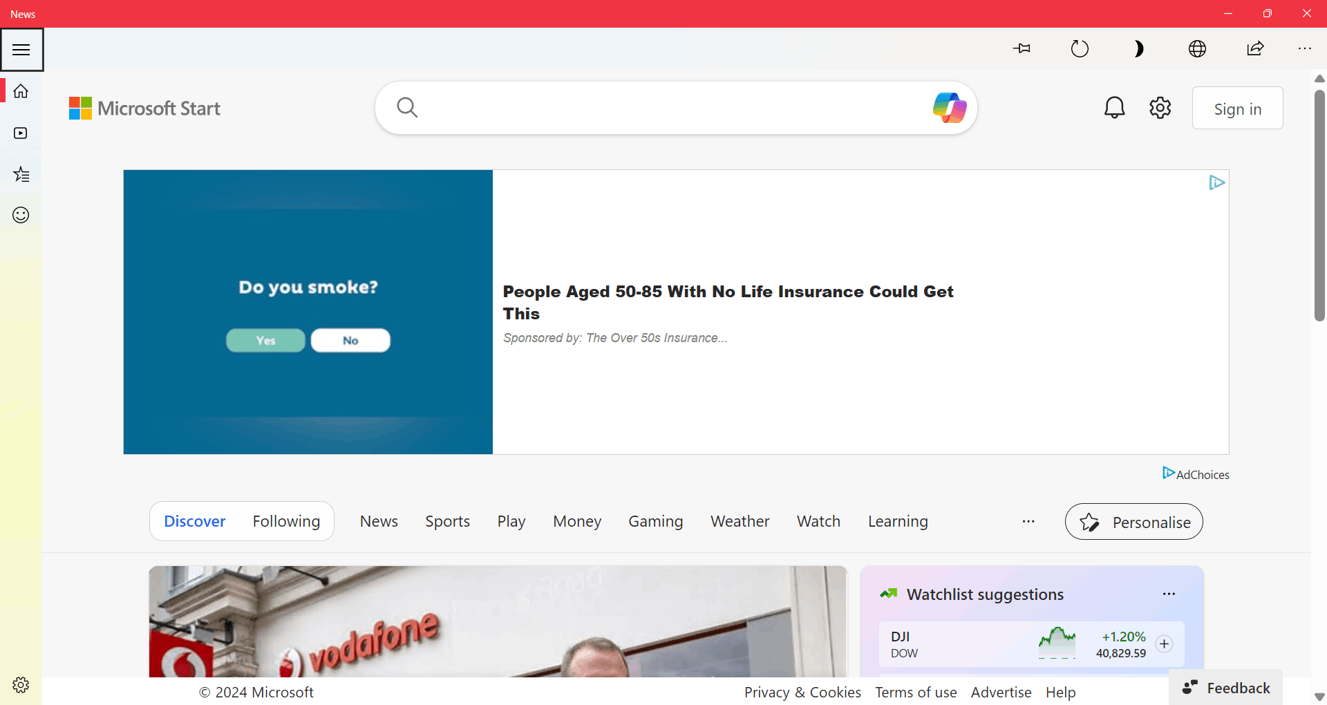on opening MSN, I get a banner advert at the top of the page. It is ...