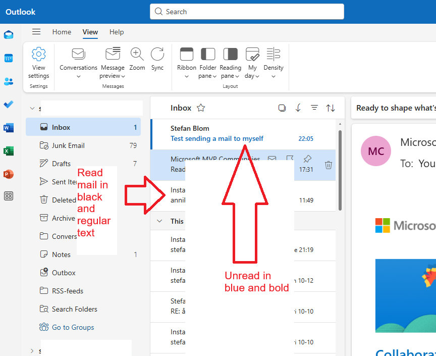 I cannot change font and color for unread messages - Microsoft Q&A