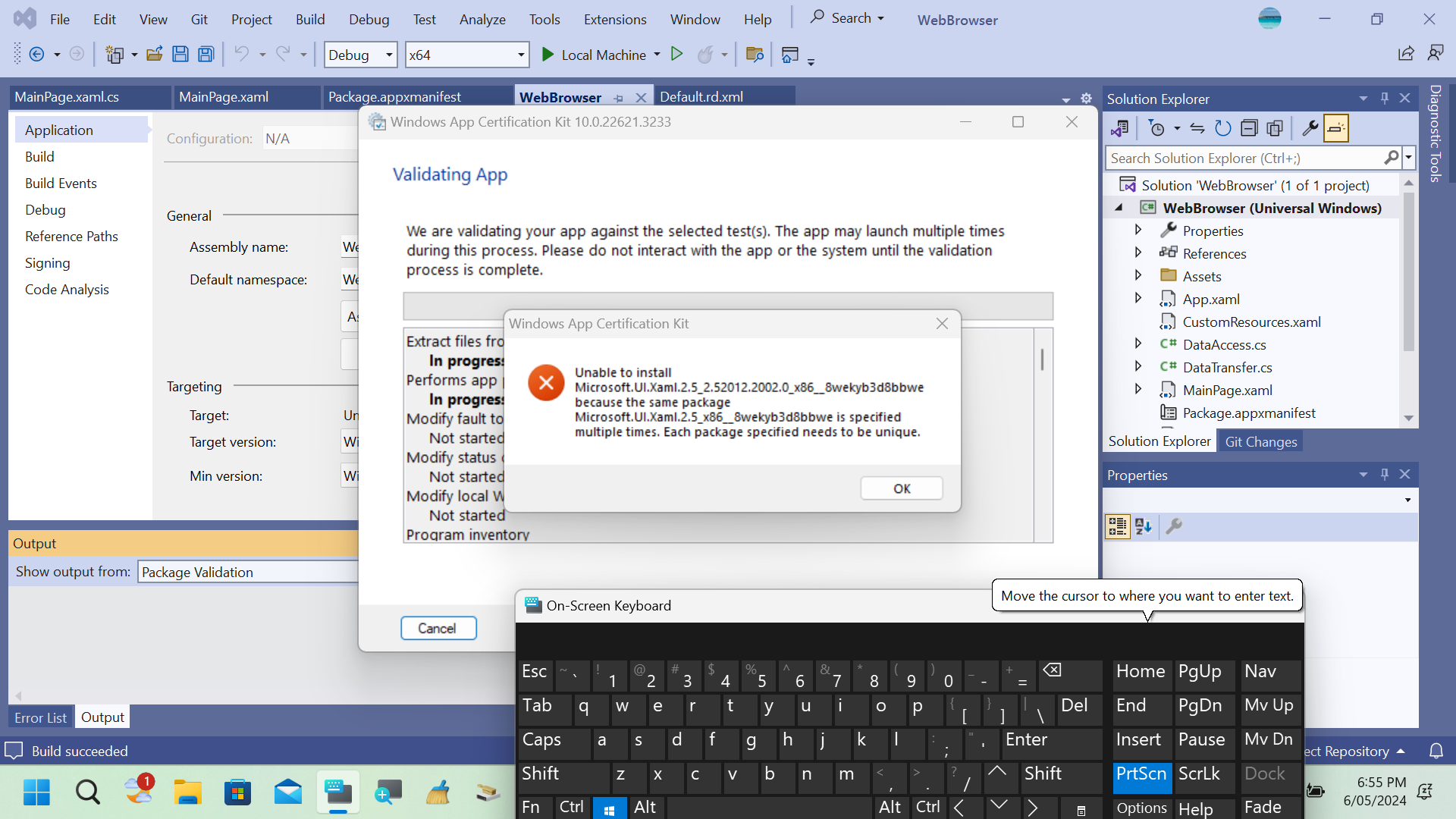 I have a problem with a uwp web browser app I can't publish it on visual studio 2022 - Microsoft Q&A