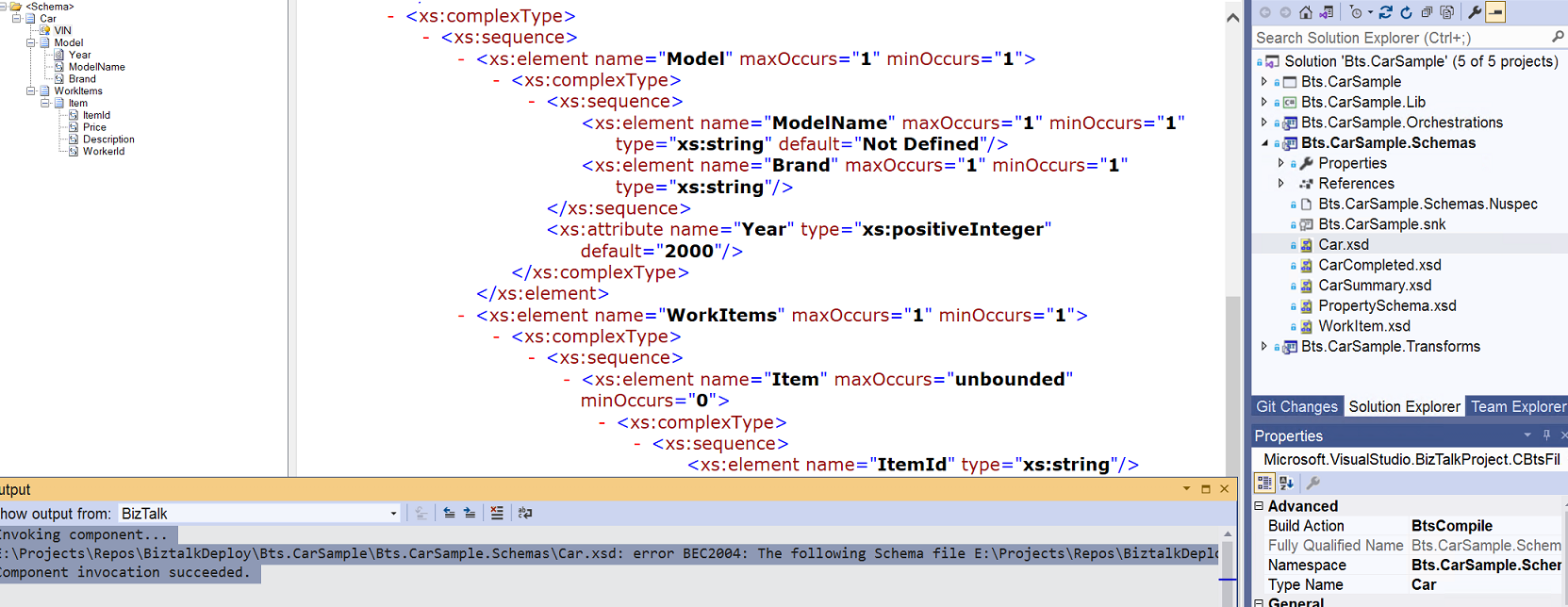 Biztalk 2k16 err BEC2004 - following Schema not included in the Build Set its Build Action to ...