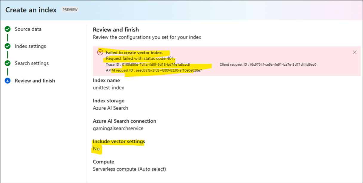 Azure Ai Search Index And Its Failing With Error Failed To Create Vector Index Microsoft Qanda 