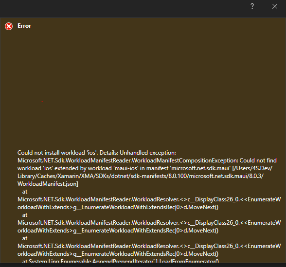 Pair to Mac failing 0-- Could not install workload ios - Microsoft Q&A