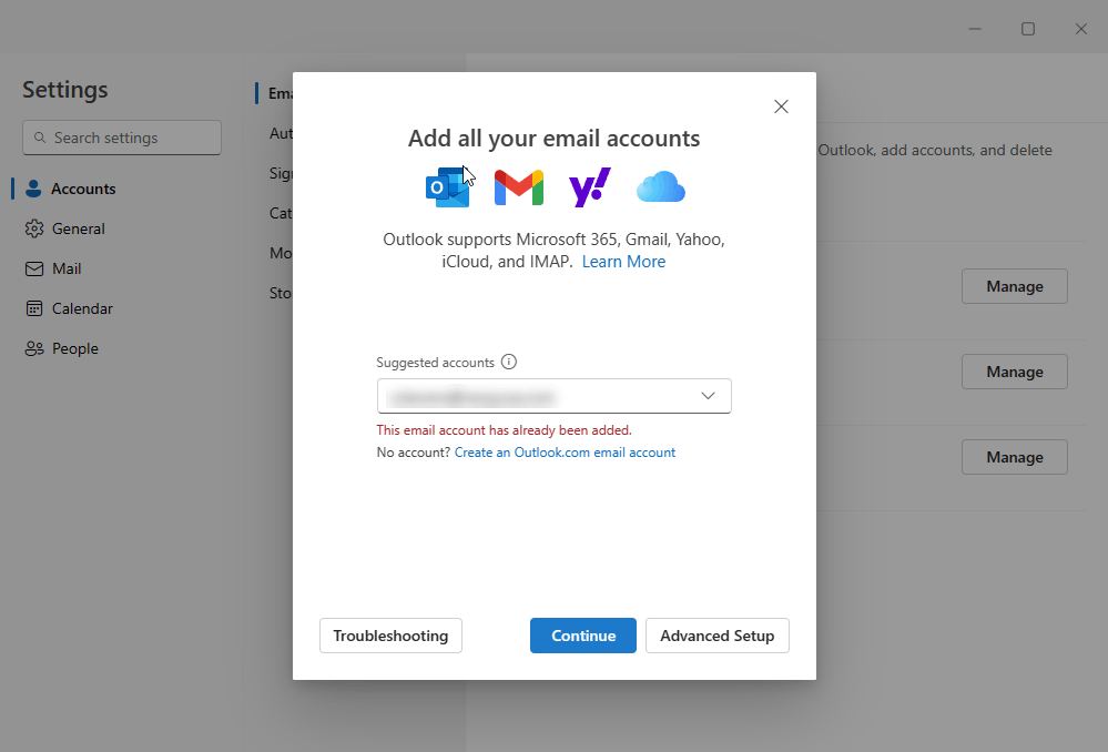 New Outlook - Account Already Exists - Microsoft Q&A