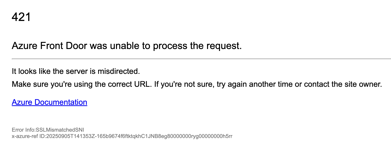 Azure Front Door is throwing HTTP 421 errors - Microsoft Q&A