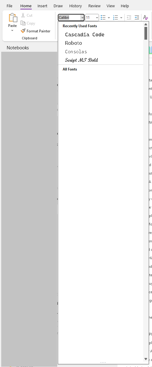 OneNote on Windows font list is garbled. Content not affected [OneNote ...