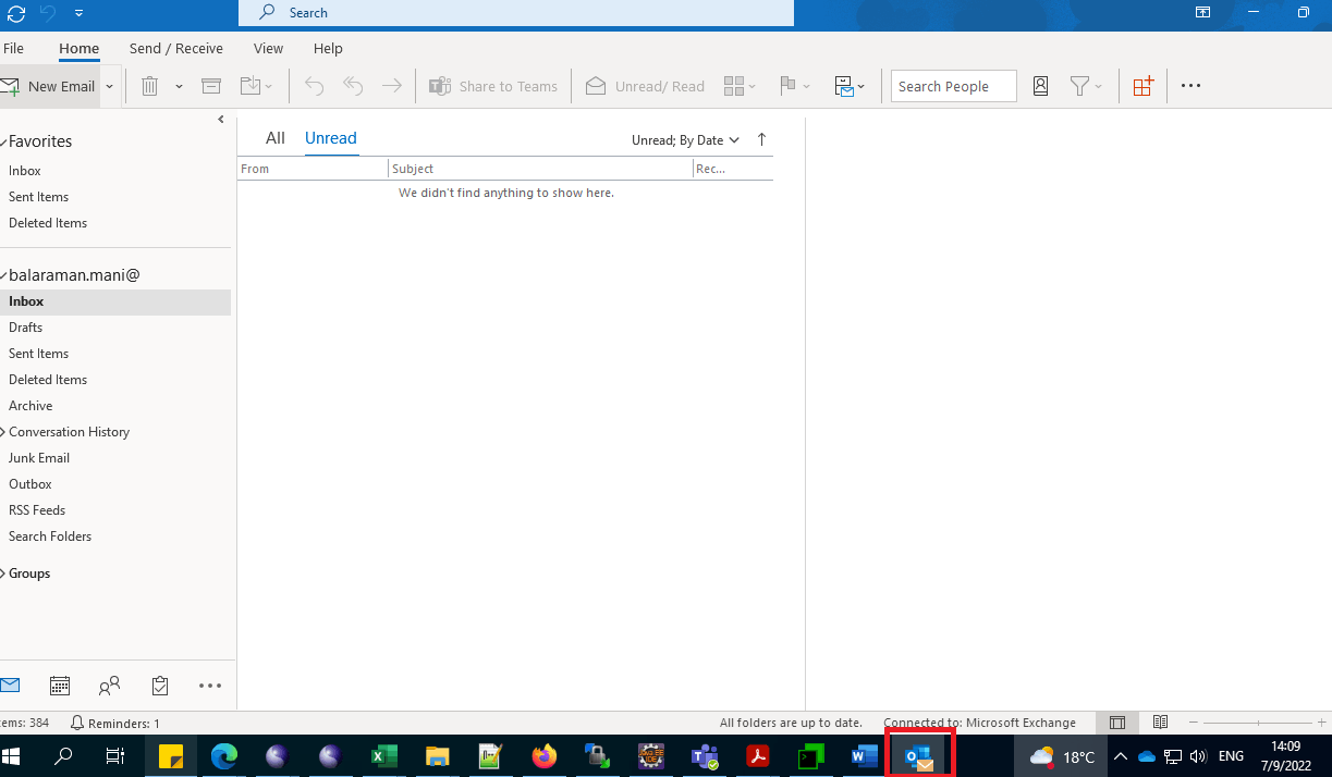 Though there is no unread mail, the Outlook Application icon in Taskbar ...