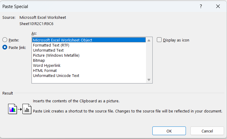 PASTE SPECIAL LINK "Excel Worksheet Object into Word" PROBLEM ...