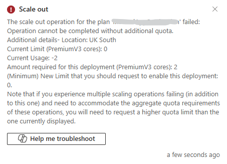 unable to scale an app service plan - Microsoft Q&A