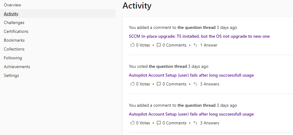 Recent posts not seing in activity - Microsoft Q&A