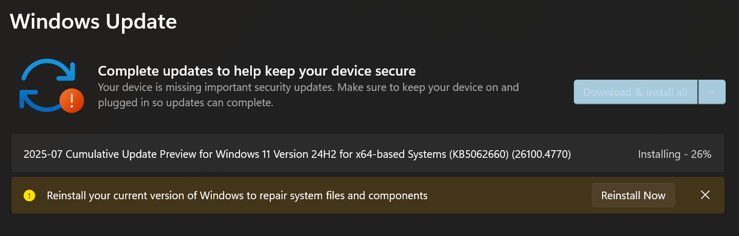 Unable to install Windows update KB5062660, have retried multiple times ...