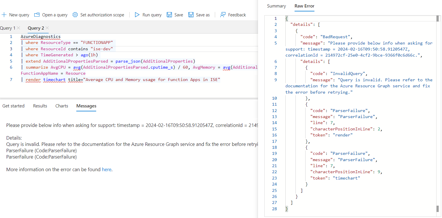 InvalidQuery KQL queury when trying to get the CPU and memory usage - Microsoft Q&A