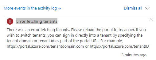 Error fetching tenants in Portal Azure - Microsoft Q&A