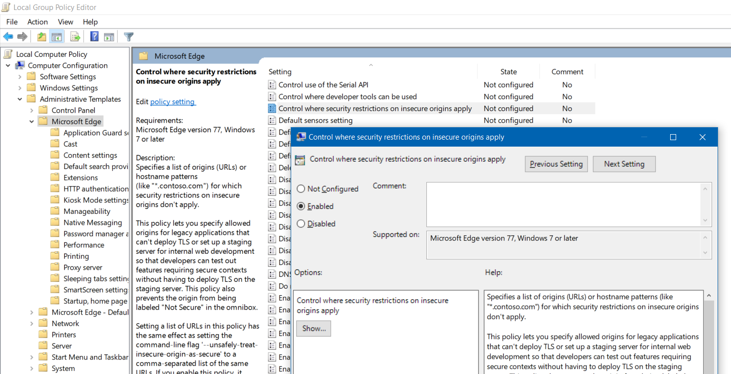 Override Security Restrictions On Insecure Origin policy in Edge Chromium cannot be found ...