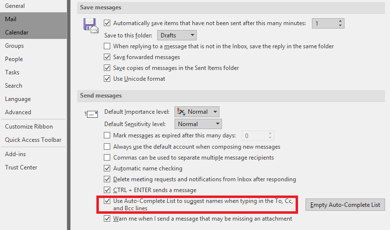 Outlook email address memory - Microsoft Q&A