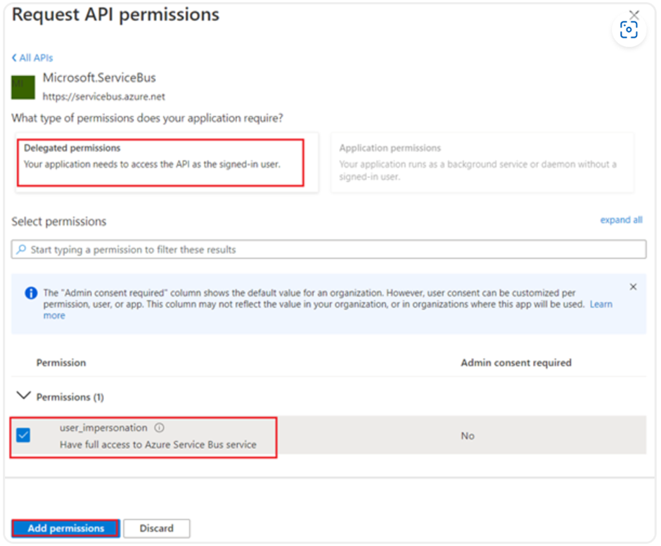 Add Service Bus Delegated Api Permission To My App Registration Microsoft Qanda 2870