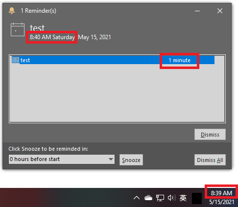 Outlook Reminder Displays wrong time remaining before meeting start ...