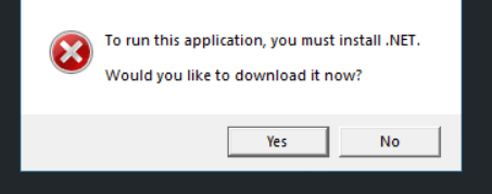 When clicked Yes for pop up "To run this application, you must install .NET. Would you like to ...