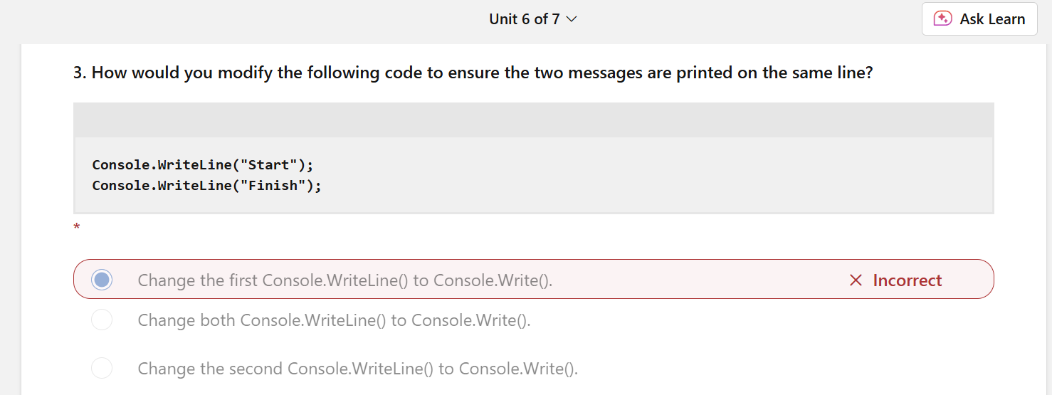 [C#] Unit 6. Question 3 with two right options - Microsoft Q&A