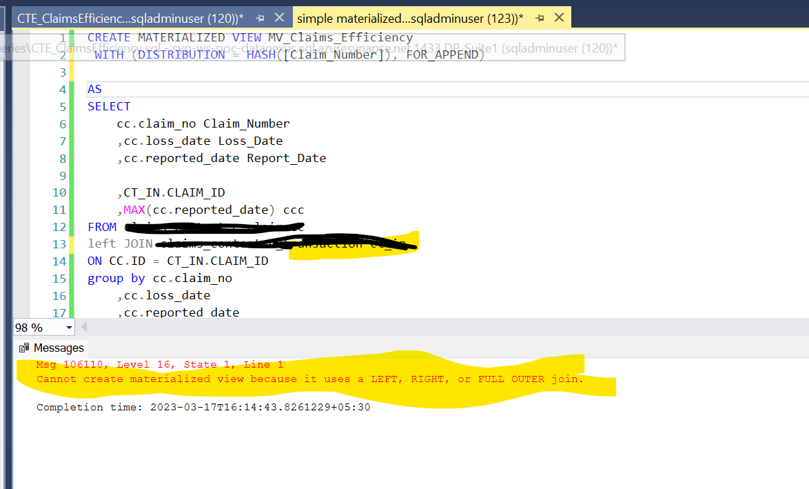 Workaround for materialized views with left join - Microsoft Q&A