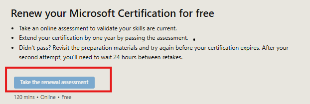 unable to take certification renewal assessment - Microsoft Q&A