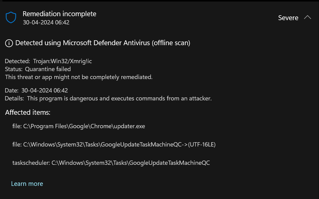 Remediation incomplete on windows security - Microsoft Q&A