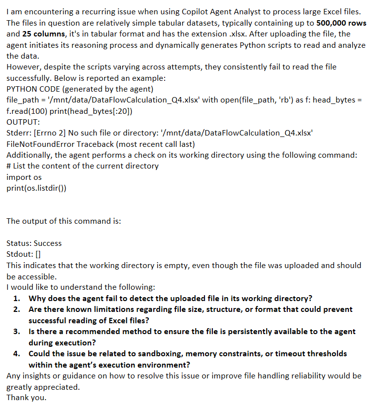 Copilot Analyst Agent Issue - Microsoft Q&A