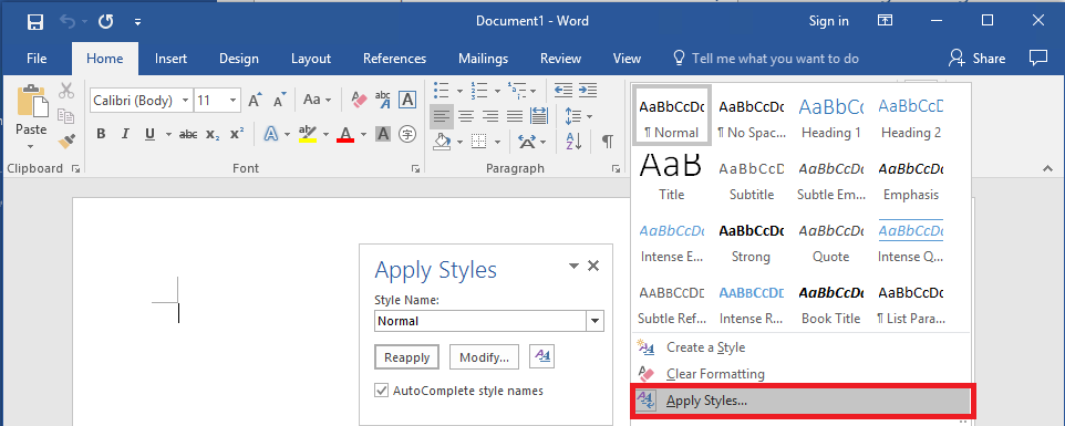 Word 2013 - Apply Styles task pane - Microsoft Q&A