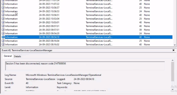 Session 3842 has been disconnected, reason code 2147500036 - Microsoft Q&A