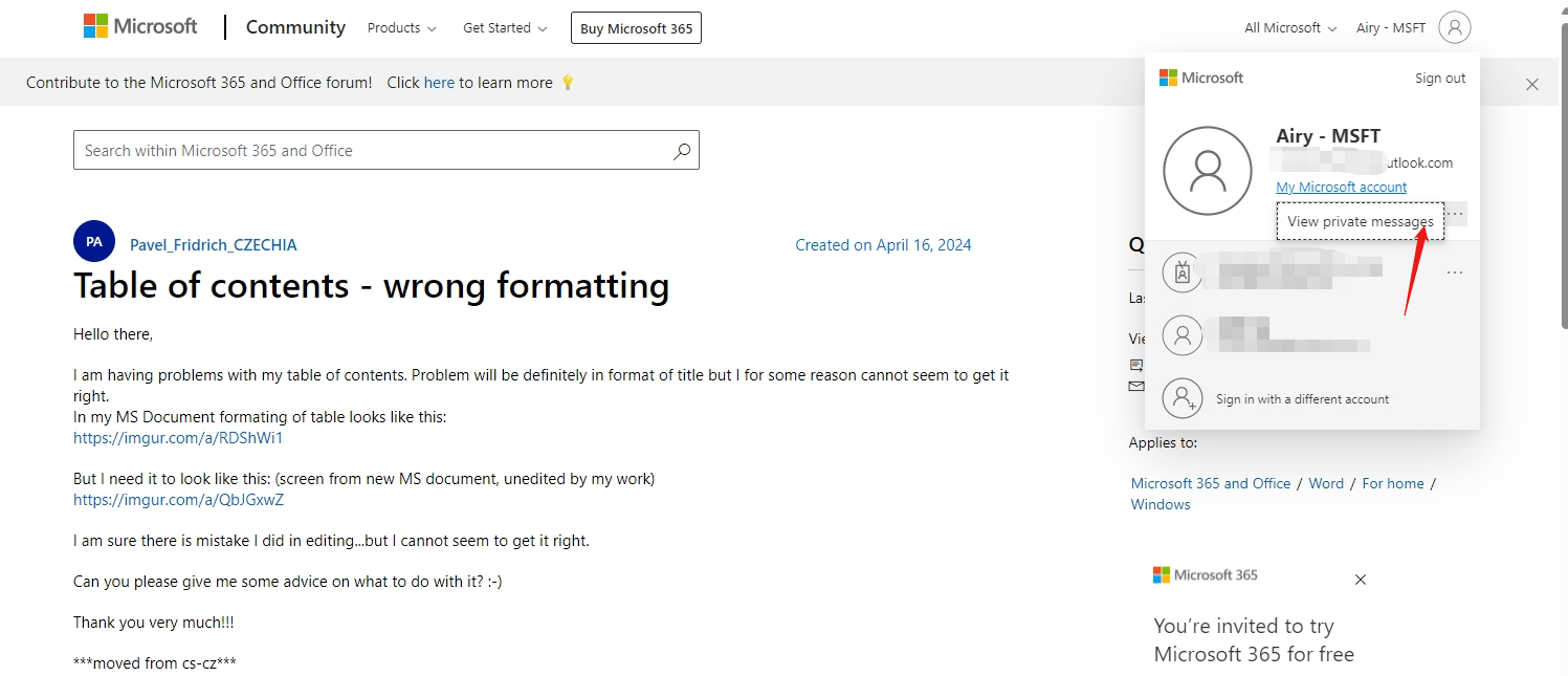 Table of contents - wrong formatting - Microsoft Q&A