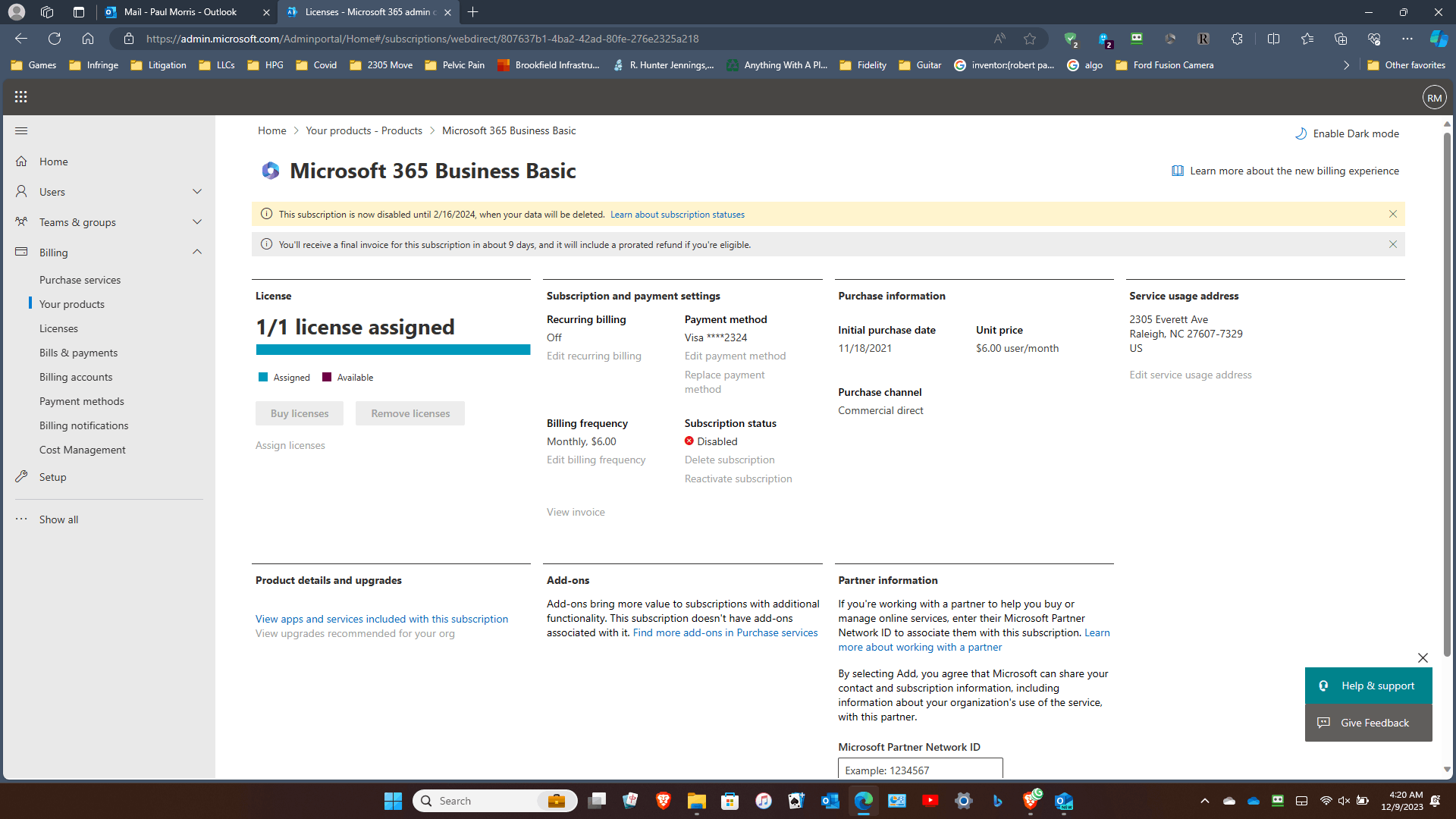 Microsoft 365 product status is active but subscription status is ...