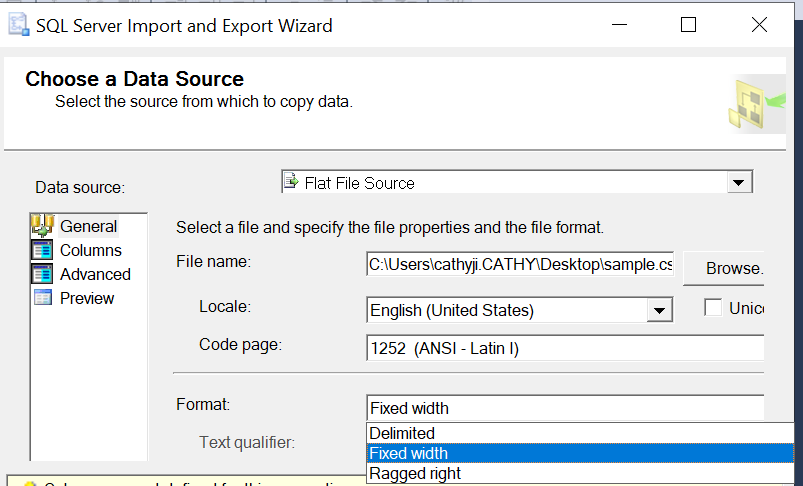 how do I fix the Import and Export wizard so that I can use Fixed Width columns - Microsoft Q&A