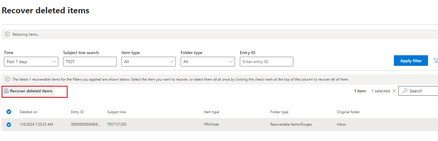 Is it possible to restore emails a user purged from Recover Deleted ...