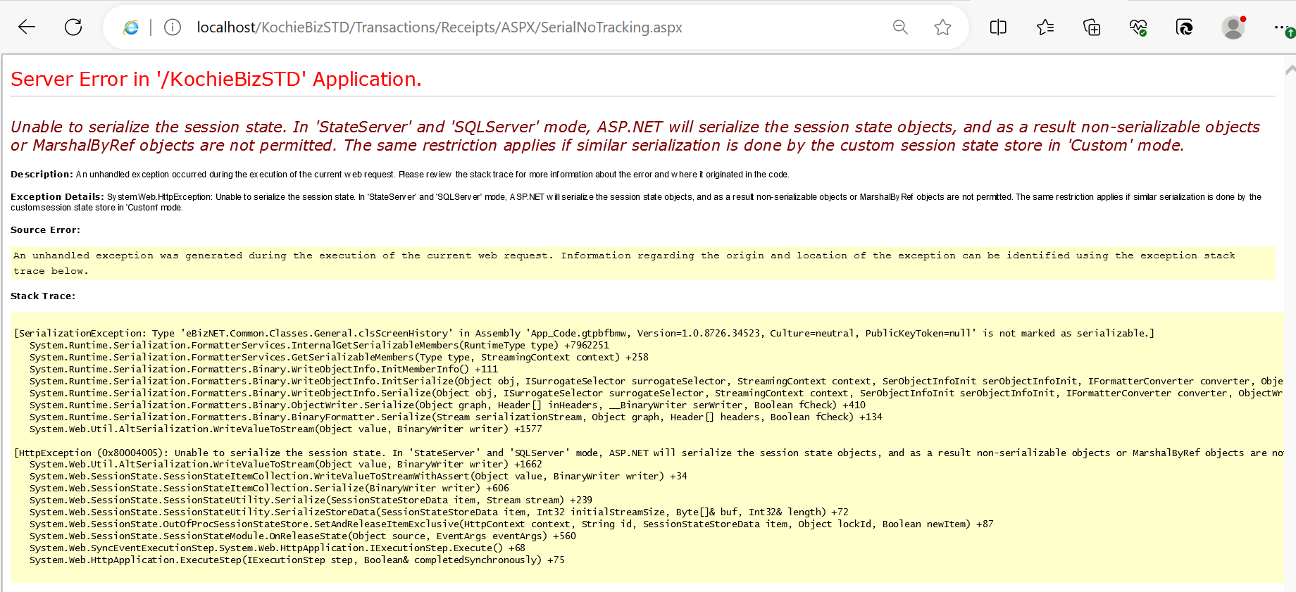 Unable to serialize the session state - Microsoft Q&A Unable to serialize the session state - Microsoft Q&A