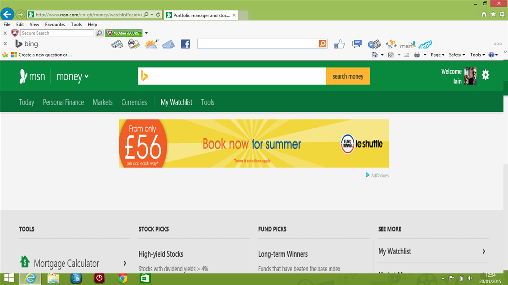 MSN Money - my watchlist blank - Microsoft Q&A
