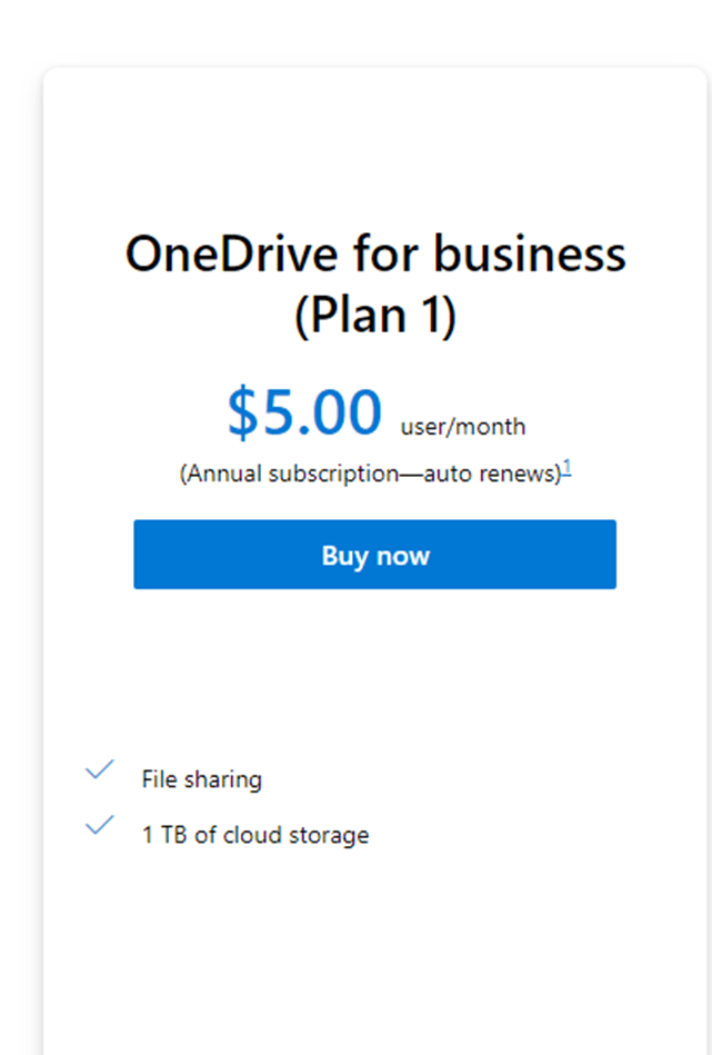 Does "Exchange Online Plan 1" provide Onedrive storage 1TB for each ...