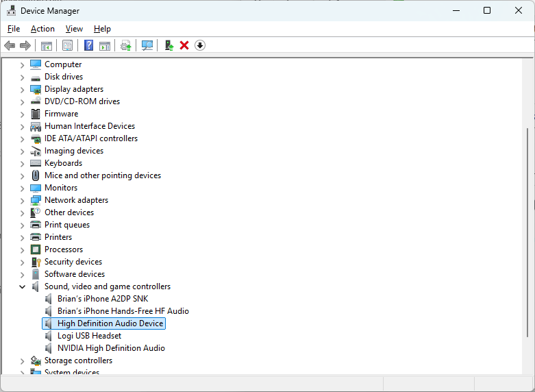MS HD Audio Dev is in Device Manager but not in settings>System>Sound ...