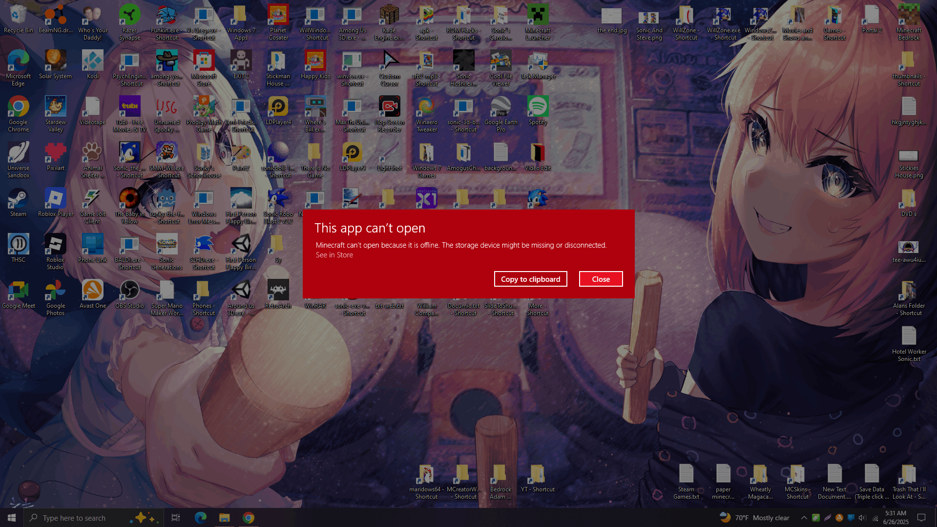 My PC says that a storage device might be missing or disconnected but ...