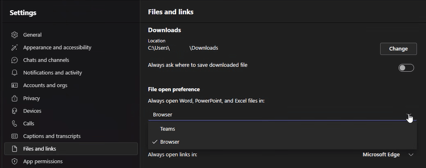 Desktop option not available under "File open preference" for default option to open a file in ...