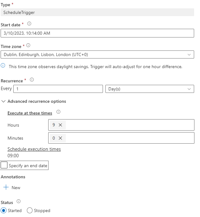 data factory trigger schedule - Microsoft Q&A