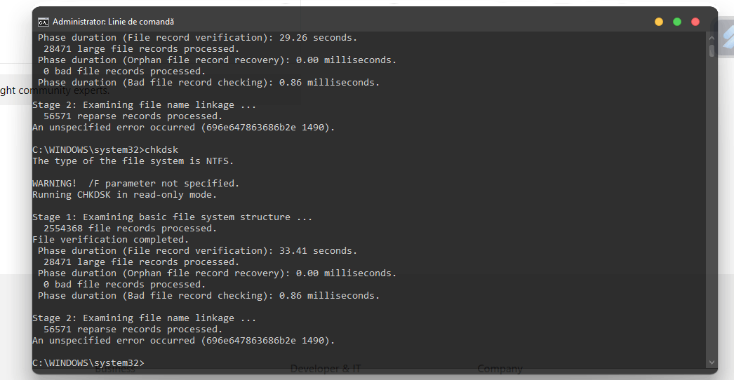 chkdsk error while checking C: drive - Microsoft Q&A