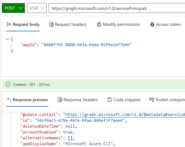 Cannot retrieve Service Principal ObjectId from MicrosoftGraphExplorer ... Cannot retrieve Service Principal ObjectId from MicrosoftGraphExplorer ...