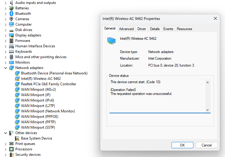 Intel Wirless AC 9462 not working properly - Microsoft Q&A